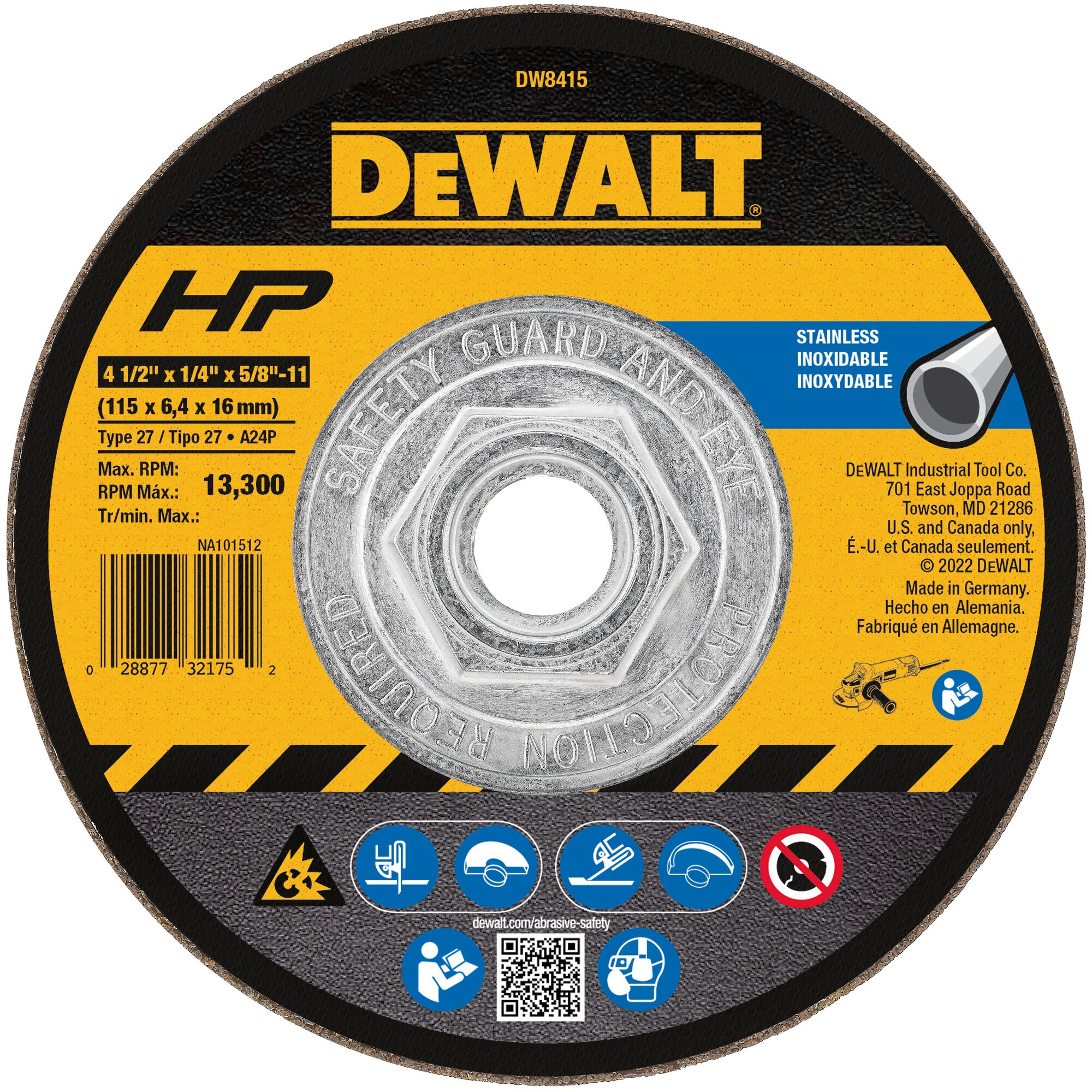 DeWalt 4-1/2 in x 1/4 in x 5/8 in stainless steel grinding wheel (Type ...