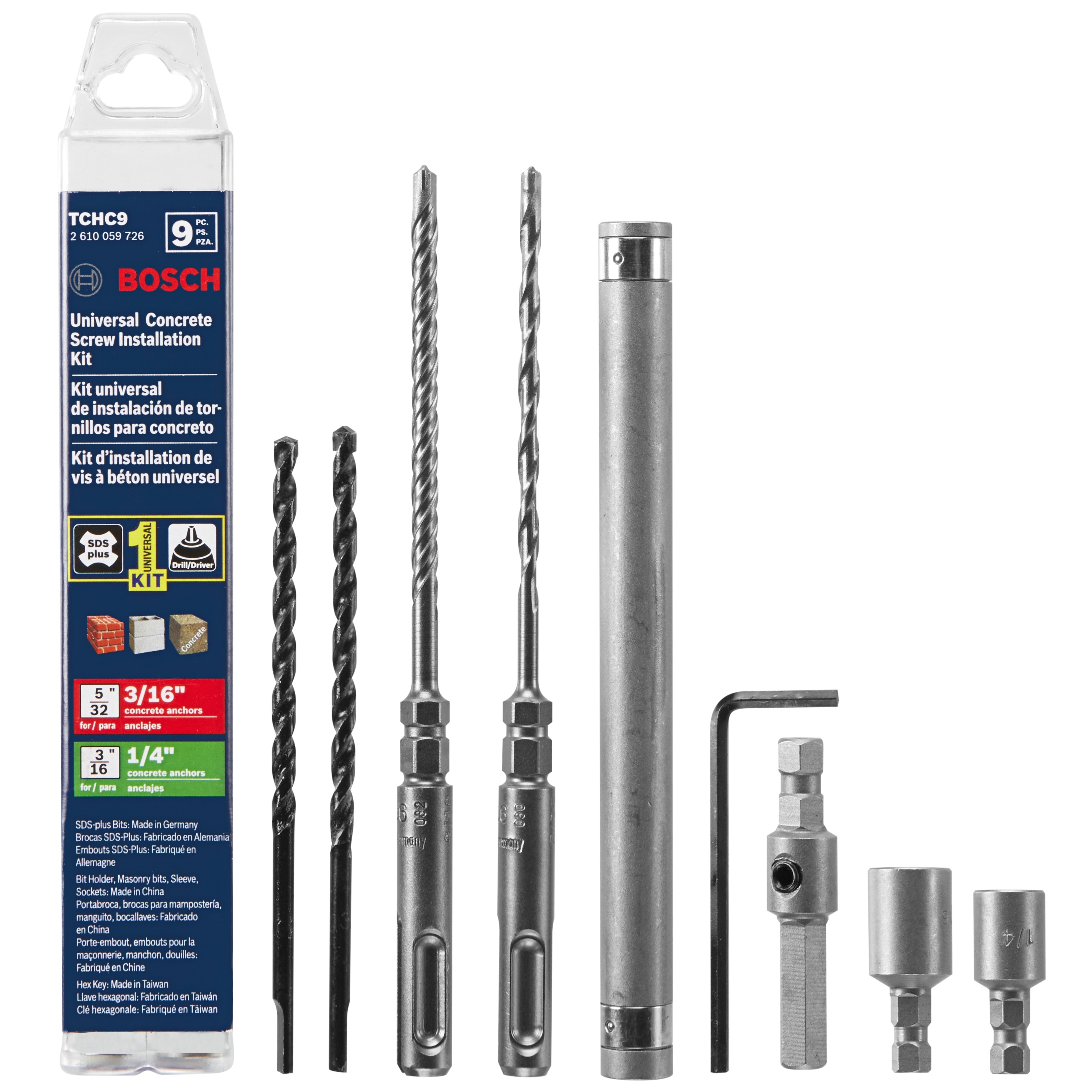 Bosch 9 pc Universal Concrete Screw Installation Kit (SDS-plus) (TCHC9 ...
