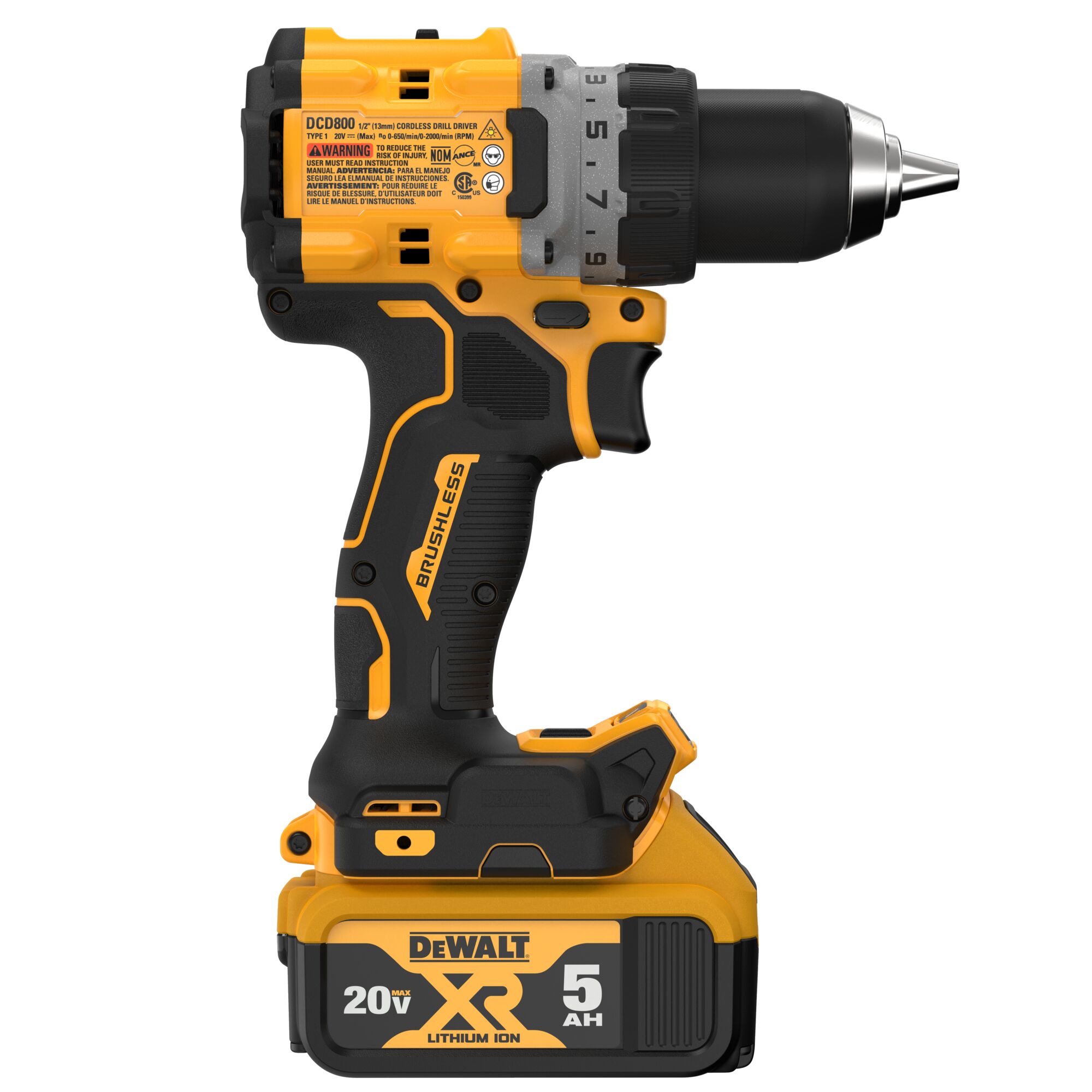 DeWalt 20V MAX XR Brushless Cordless 1/2 in. Drill/Driver Kit (DCD800P1 ...
