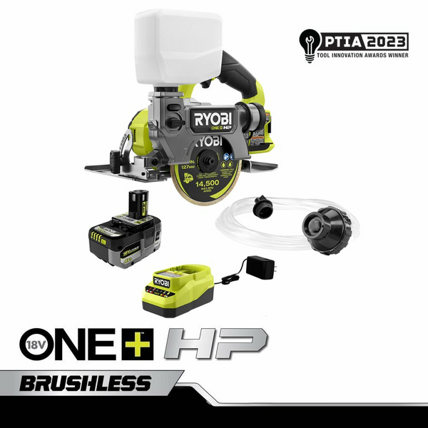 Ryobi 18V ONE+ Brushless 5" Handheld Tile/Masonry Saw Kit (PBLHTS01K ...