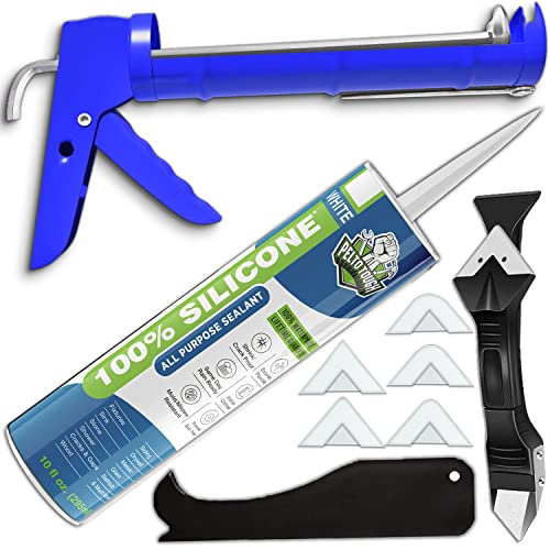 Pelto White Silicone Sealant + Caulk Gun + Caulking Tool Kit - All ...