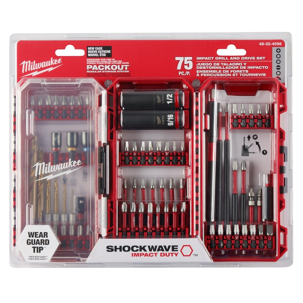 Milwaukee Shockwave Impact Duty Drill, Drive & Fasten Set – 75PC (48-32 ...
