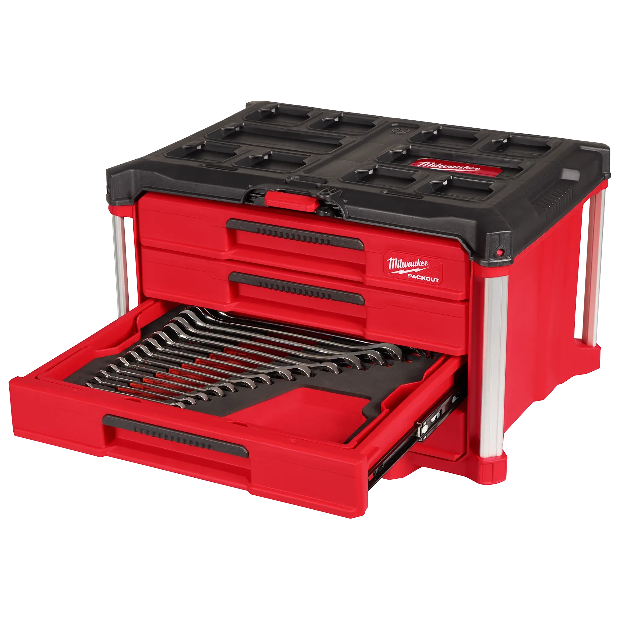 Milwaukee 60pc. Metric & SAE Combination Wrench Set with PACKOUT 4-Drawer Tool Box (48-22-9492 ...