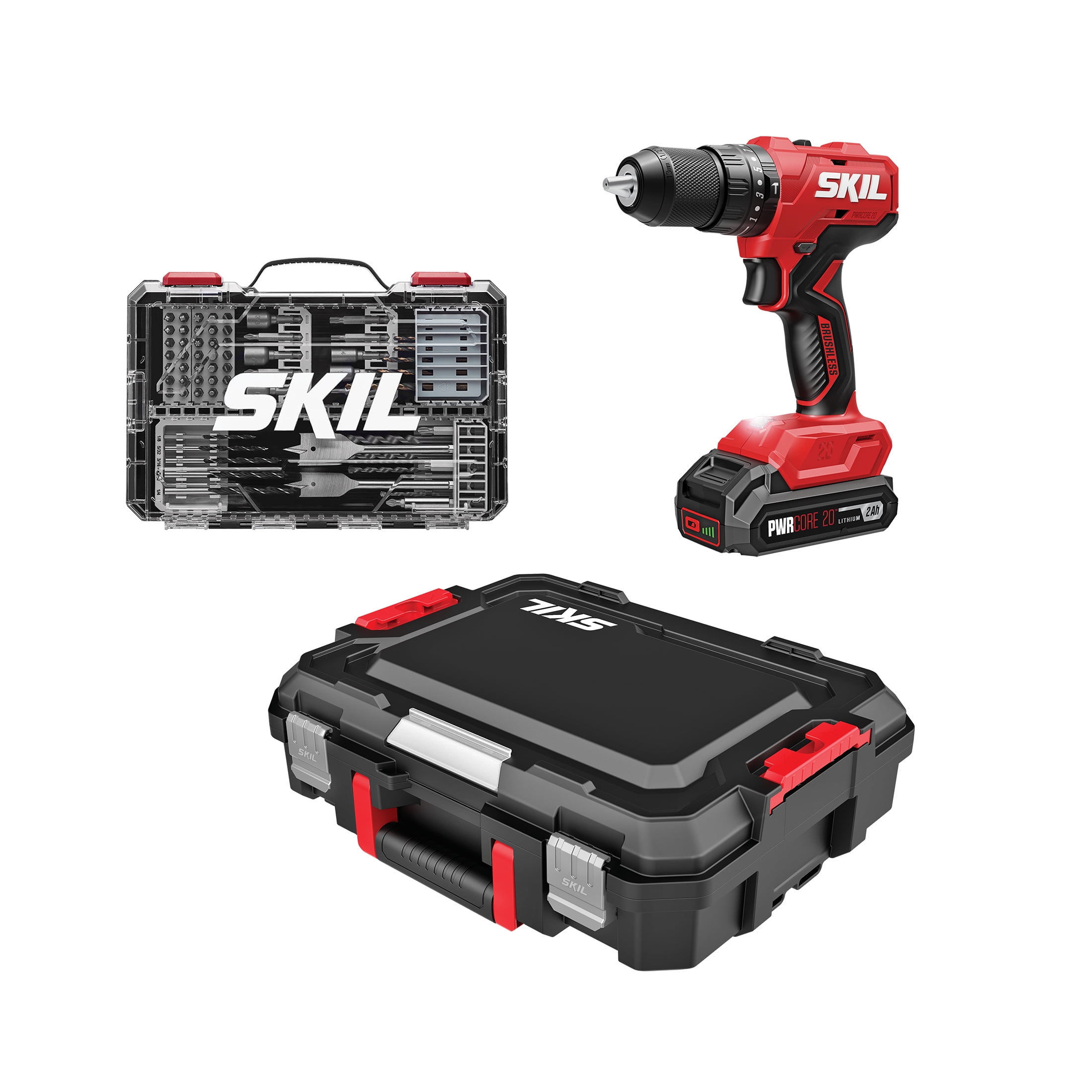 Skil 20V Brushless Hammer Drill Kit with 75-piece Drill & Drive Bit Set ...