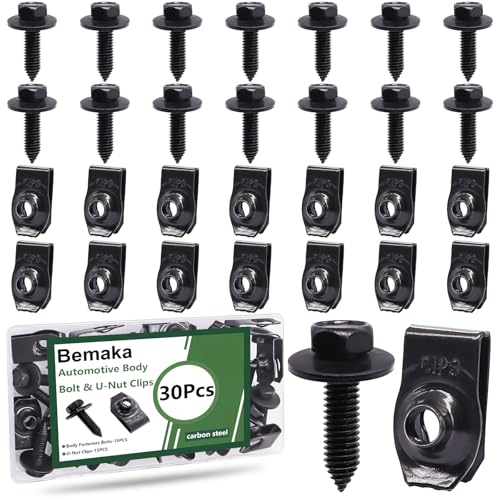 Bemaka 30Pcs Automotive Body Bolt & U-Nut Clips Kit, Multipurpose ...