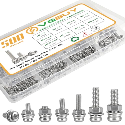 VGBUY 500Pcs Stainless Steel Nut and Bolt Assortment Kit, M2 M2.5 M3 M4 ...