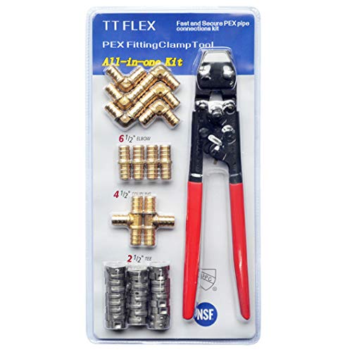 TT FLEX TTFLEX PEX Clamp Tool Kit with 26 PCS 1/2" Cinch Clamp Rings ...