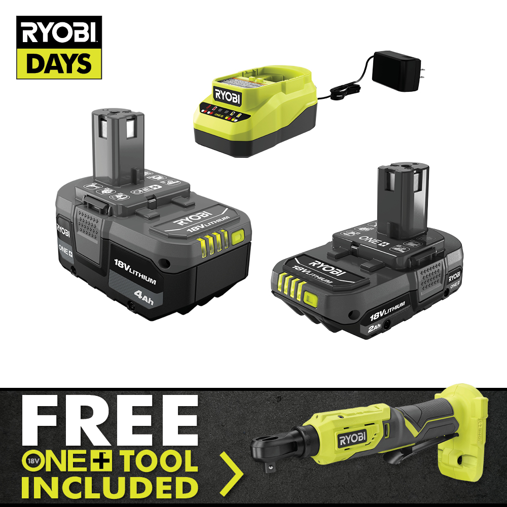 Ryobi 18V ONE+ Lithium Starter Kit with Free 3/8" Ratchet (P344 ...