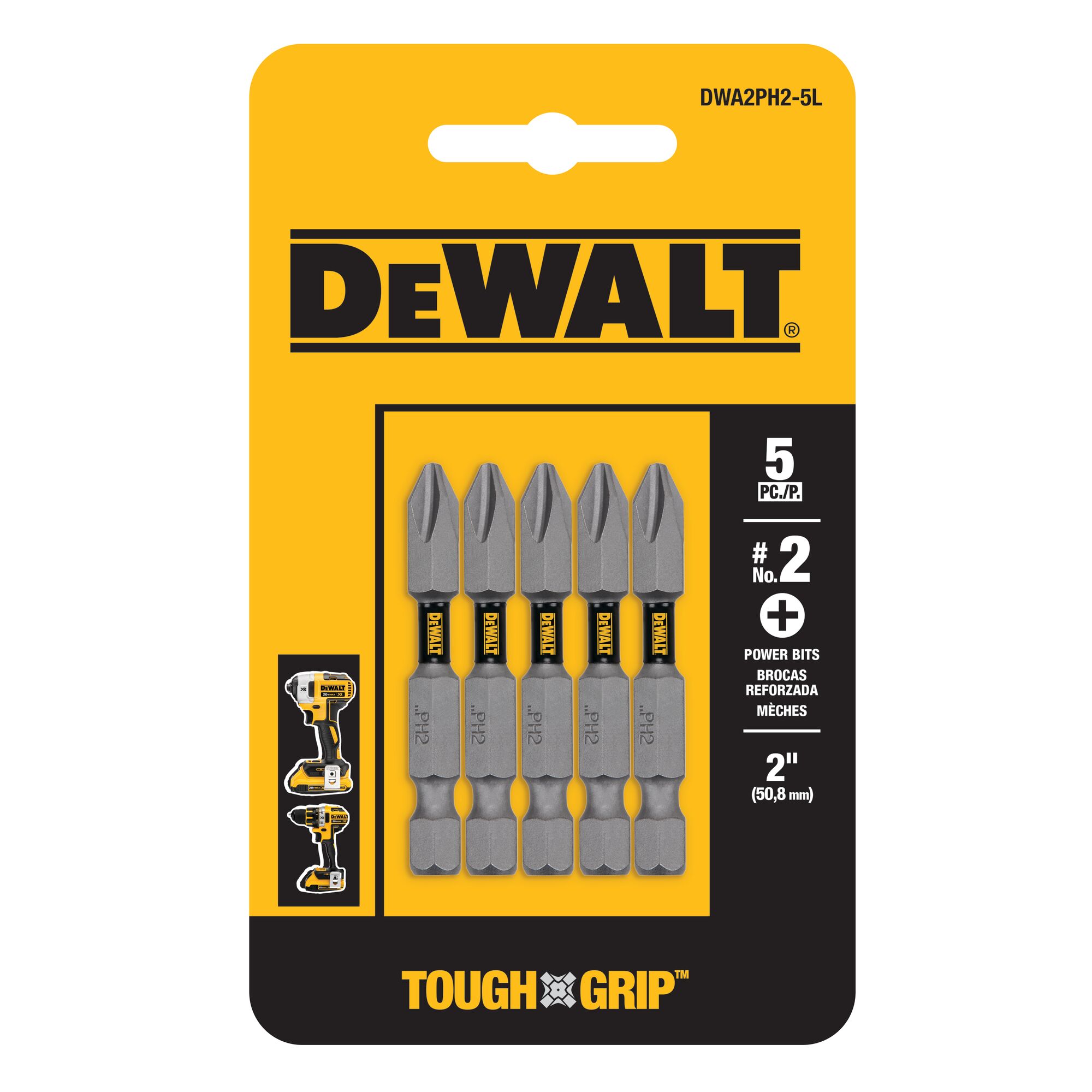 DeWalt TOUGH GRIP Screwdriving Bits (DWA2PH2-5L) - Toolstash